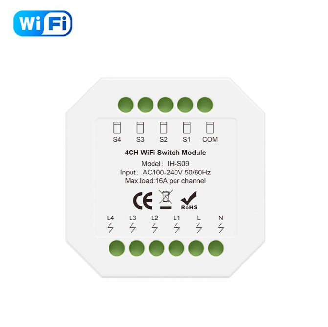 Модуль умного дома WiFi 4 канала 16А, реле Tuya Smart Life, дистанционное управление
