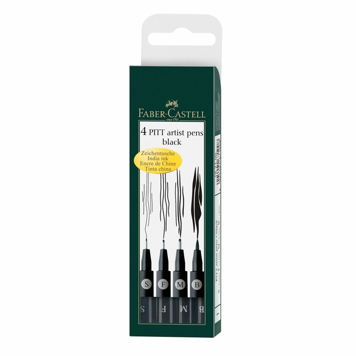Набор капиллярных ручек Faber-Castell "Pitt Artist Pen" (набор, круглые) черные, 4шт. (167100)