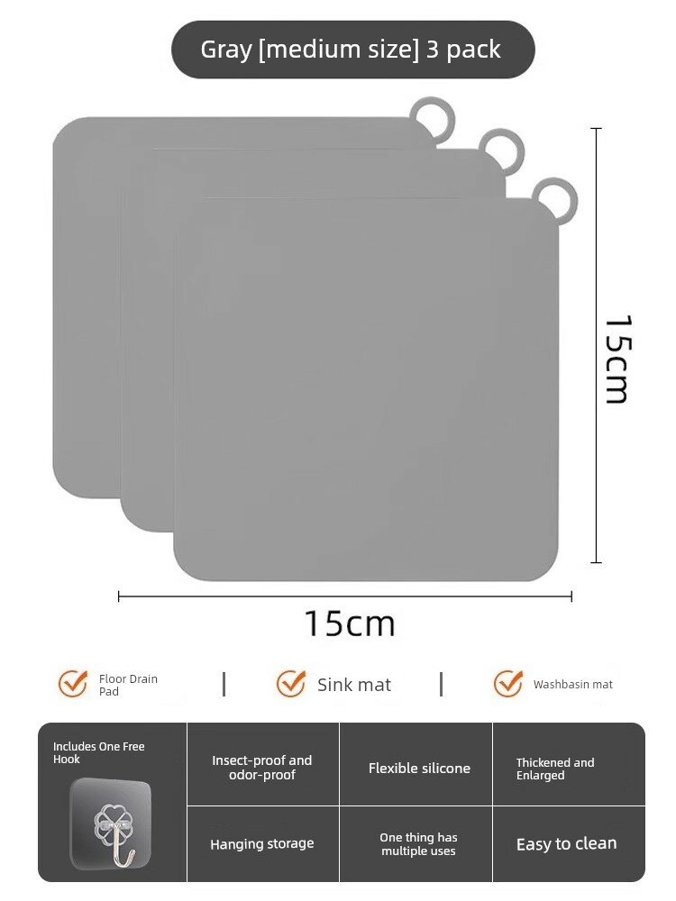 Серая прочная сифонная заглушка для ванной комнаты, средний размер 15x15 см, 3 шт. для унитаза и душа