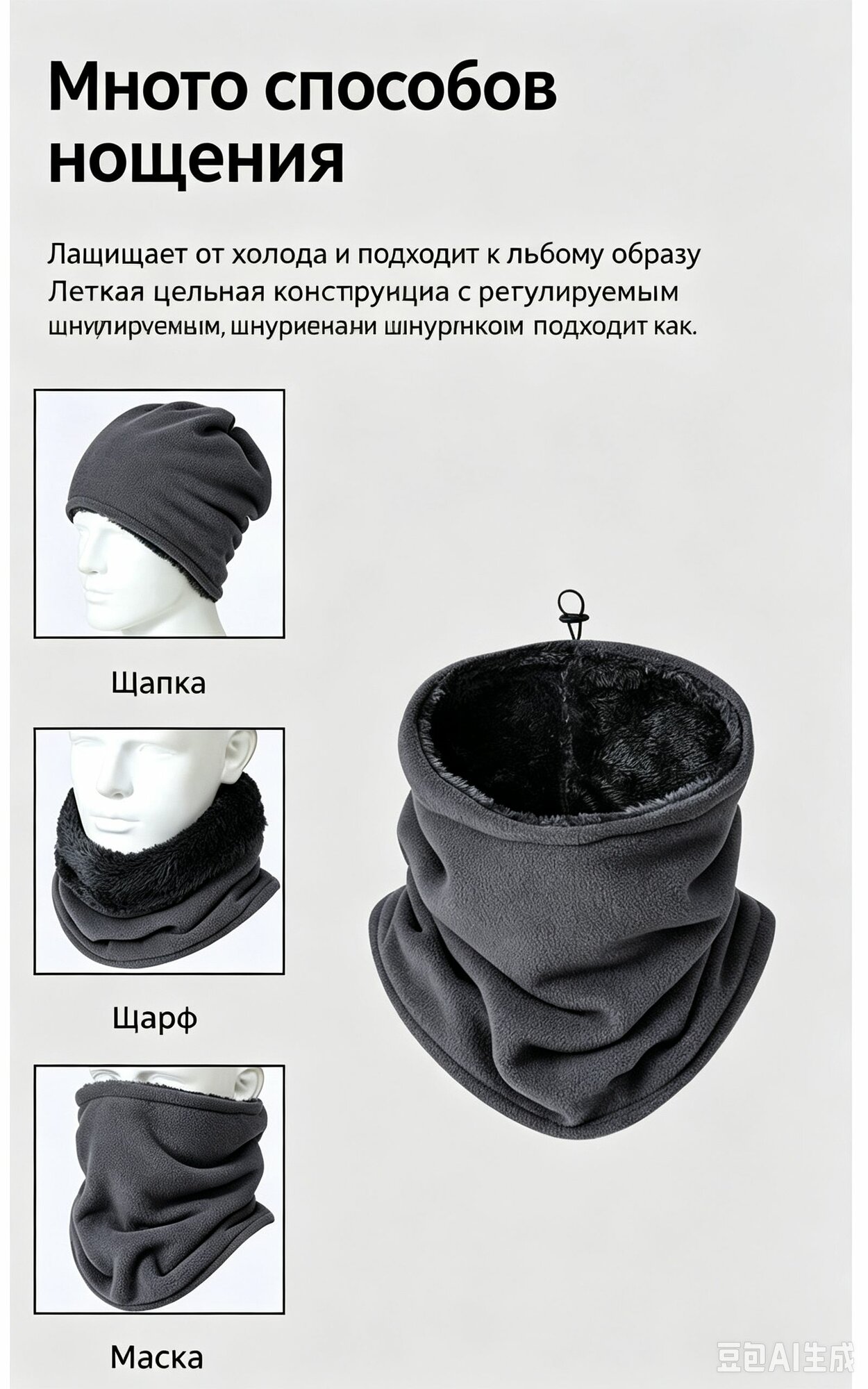 Шарф-манишка  для мужчин и женщин, темно-синий — фото 1