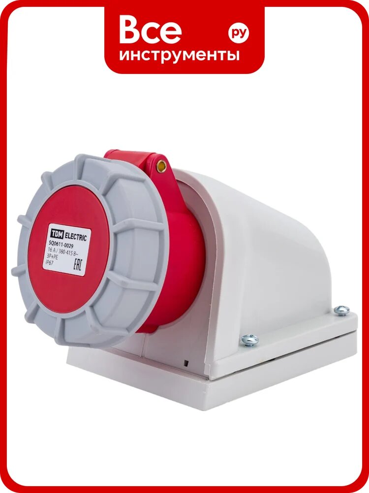 Розетка наружной установки IP67 16А 3Р+РЕ 380В TDM ELECTRIC SQ0611-0029