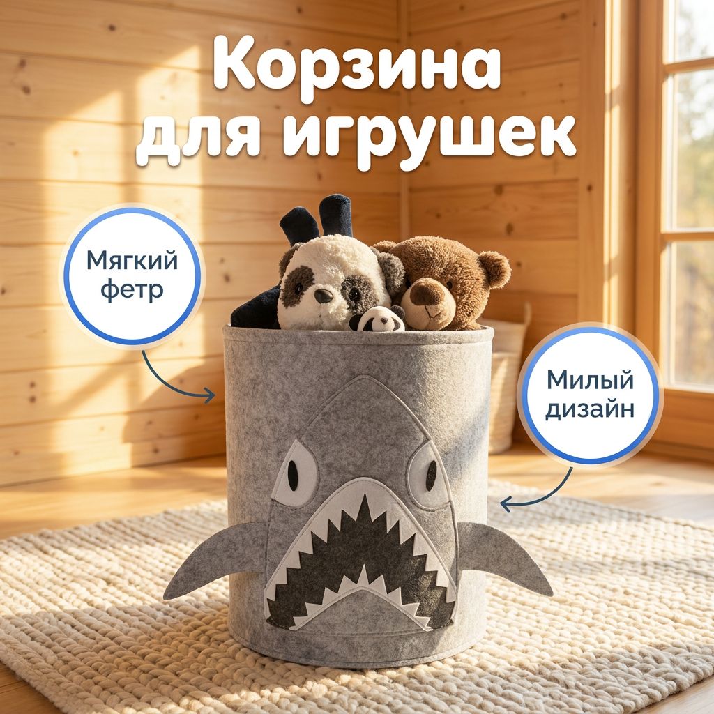 Корзина для игрушек, 1 шт, фетр, светло-серый