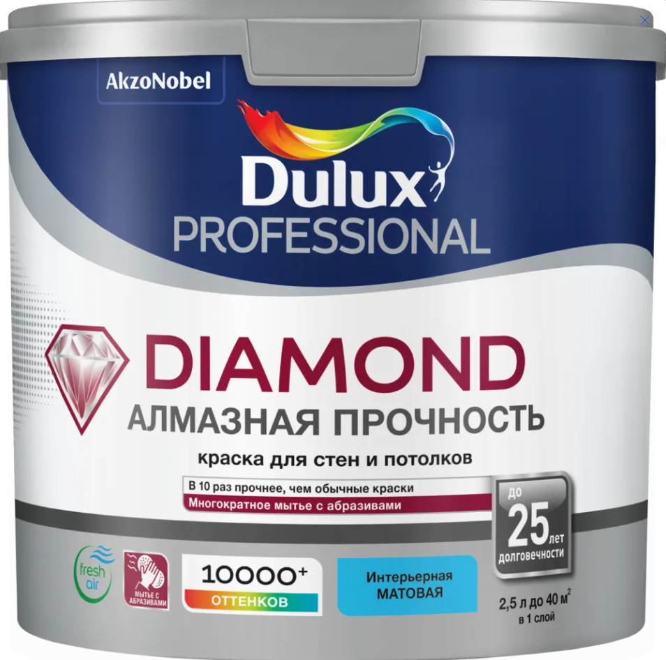 Люксиум (дюлакс) Diamond Алмазная прочность база BW белая краска износостойкая матовая (2,5л)