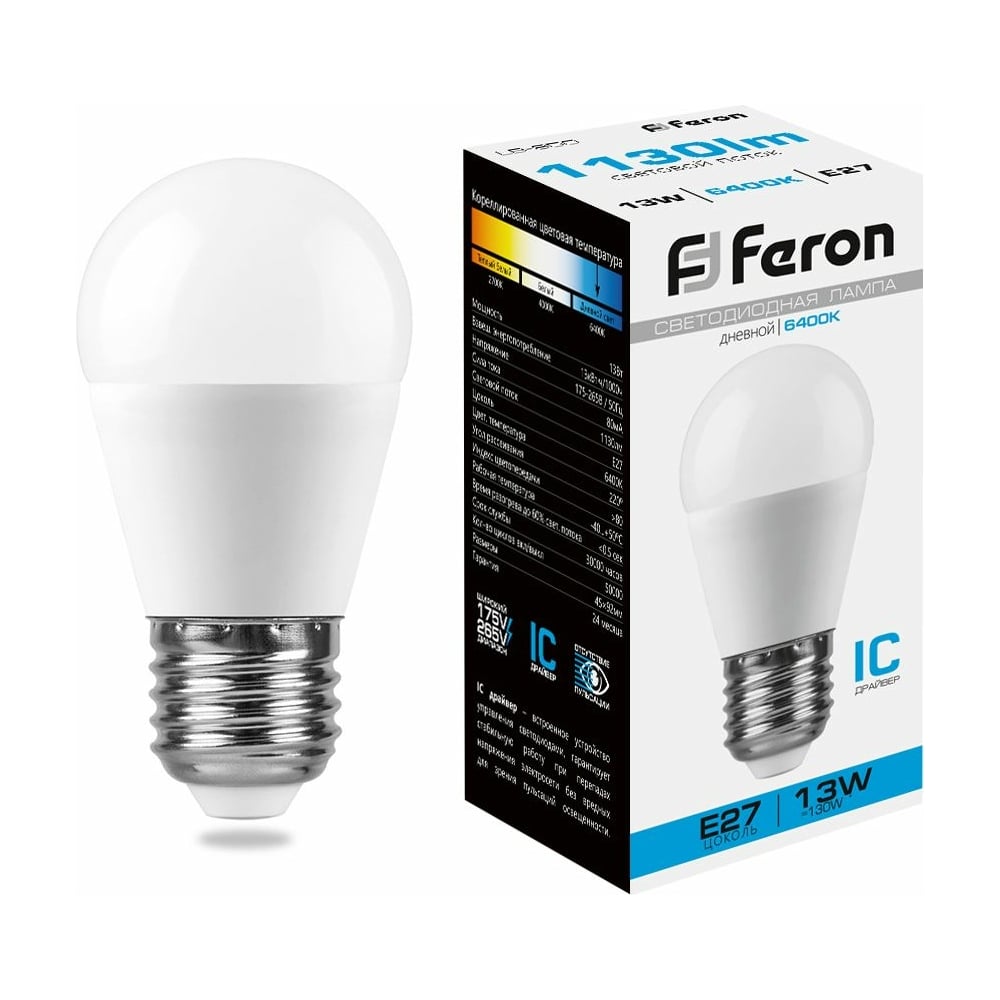 Светодиодная лампа FERON LB-950, 13W, 230V E27 6400K G45 38106