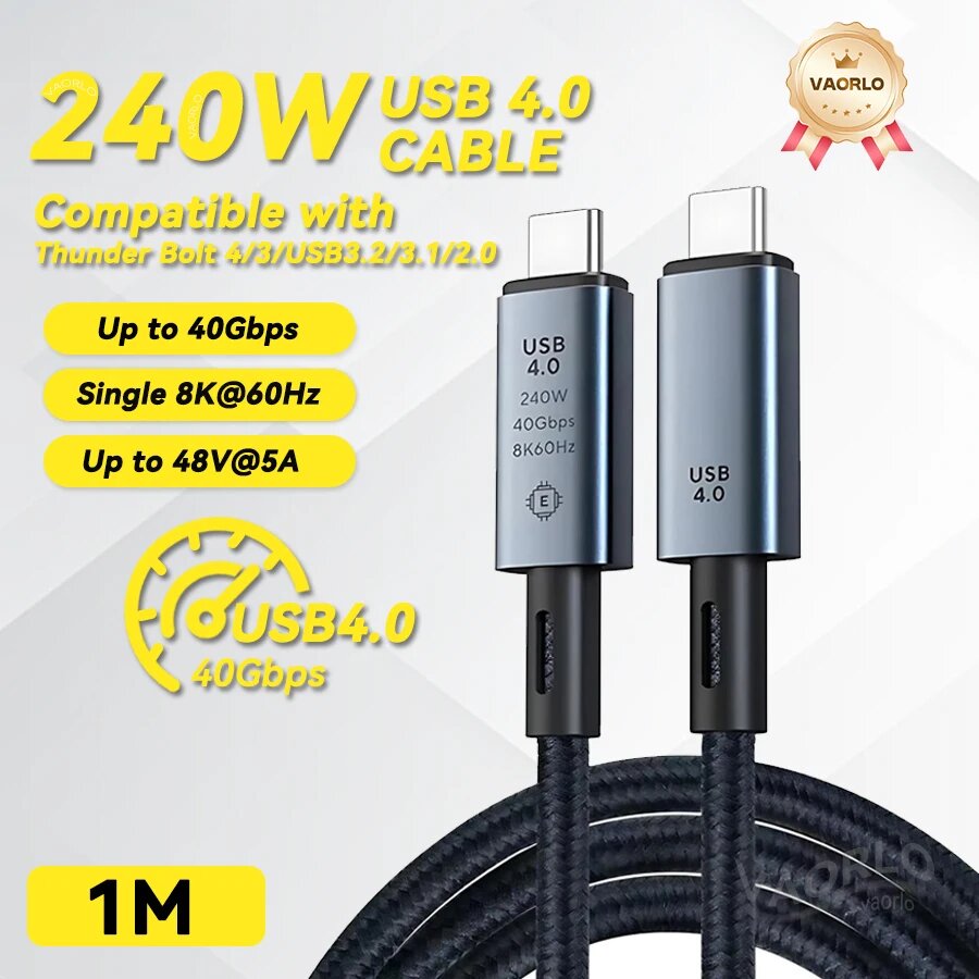 Кабель VAORLO USB 4.0 Thunderbolt 4 Type-C – USB-C 1M