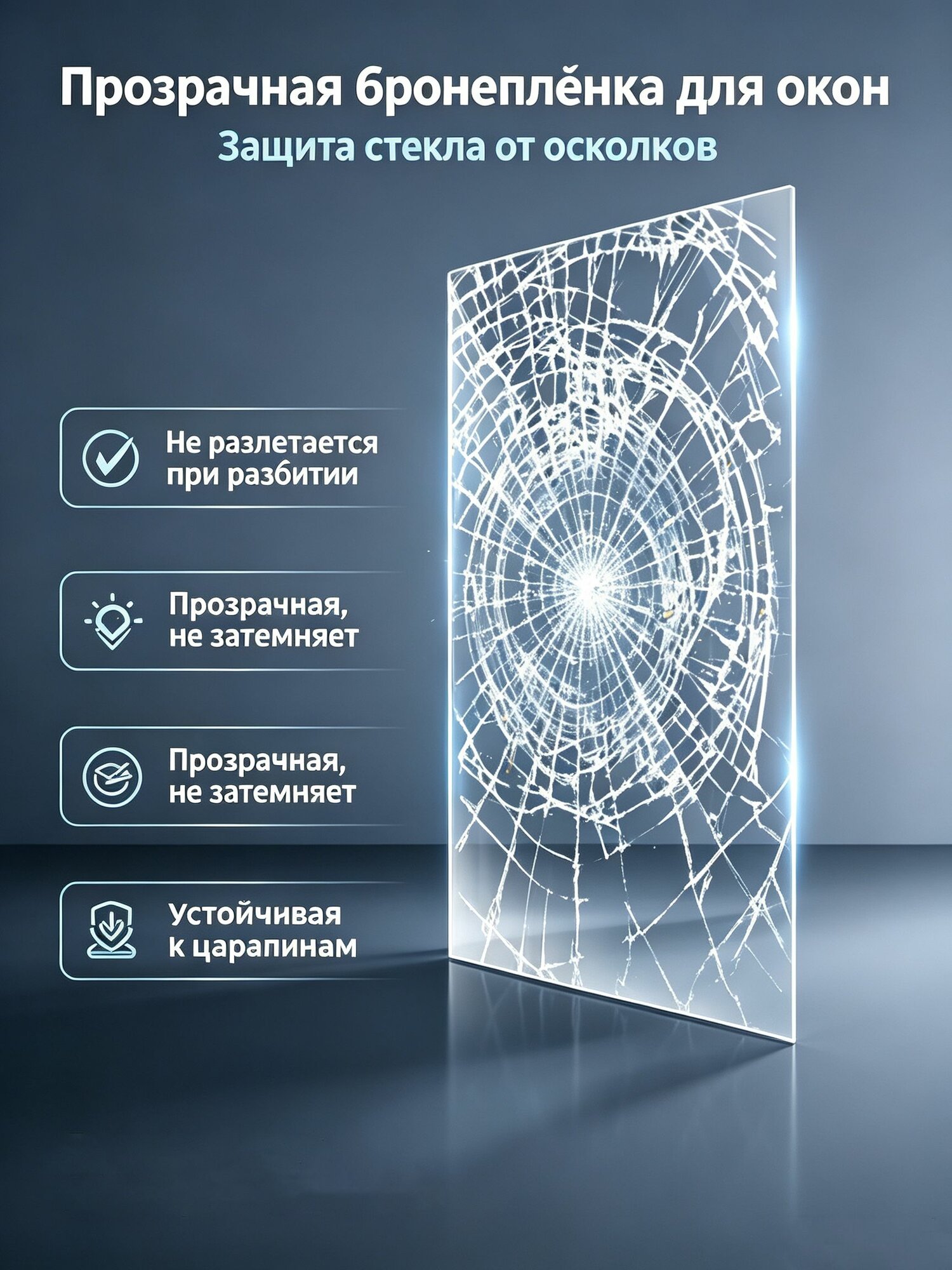 Пленка для окон 50x200 см 1 шт защитная бронированная противоосколочная, антицарапный слой