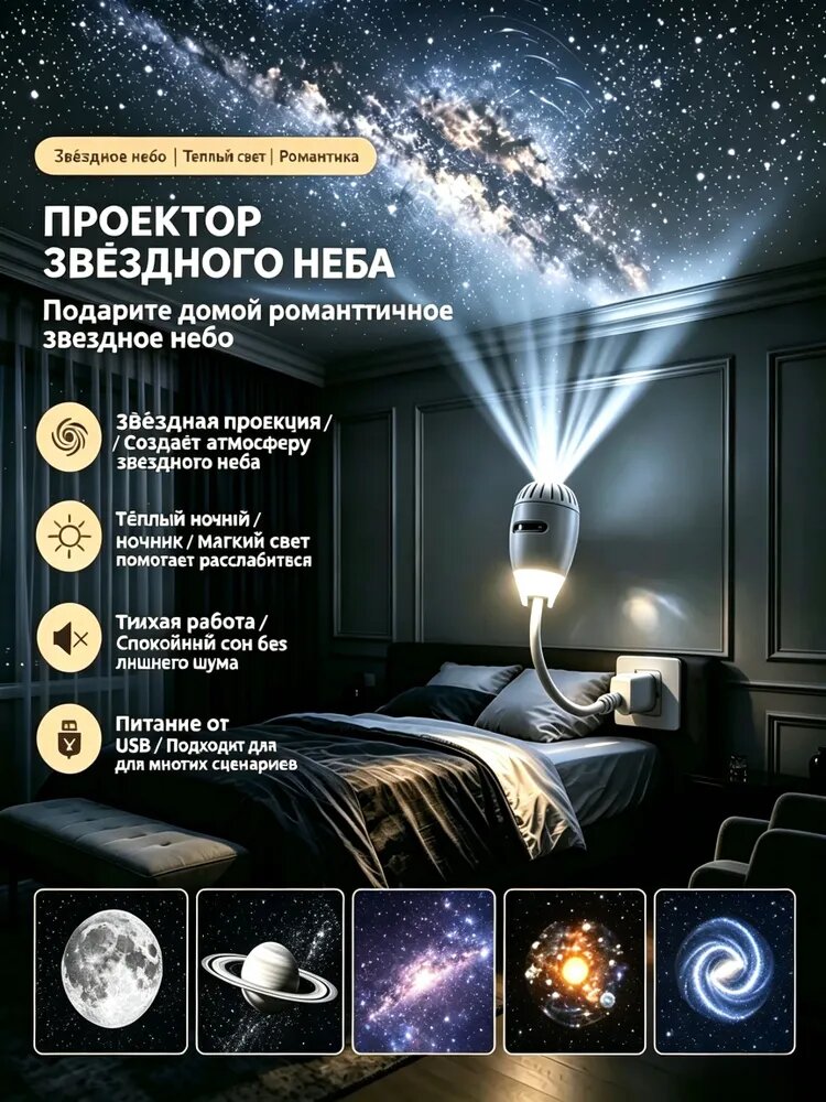 USB проекционный светильник звездного неба 5 в 1, ночник для спальни в автомобиле, атмосферный