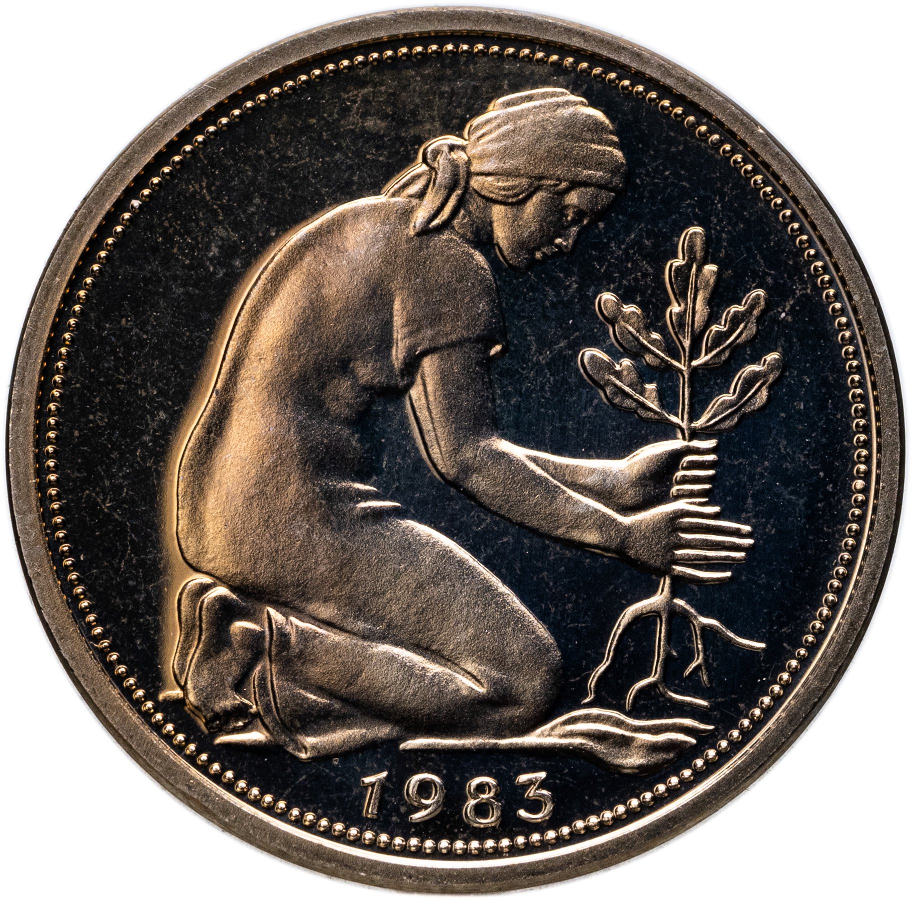 Германия 50 пфеннигов pfennig 1983, знак монетного двора: "F" - Штутгарт, Мельхиор медь-никель, в сохранности Proof