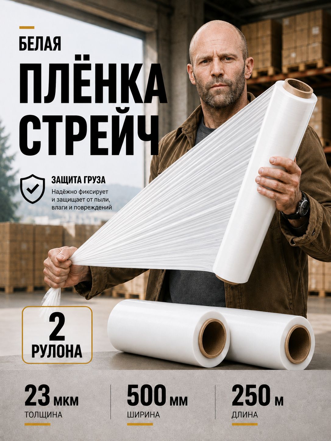 Стрейч плёнка белая 2 штуки, прочная, багажная, защитная 500мм x 300м x 20 мкм
