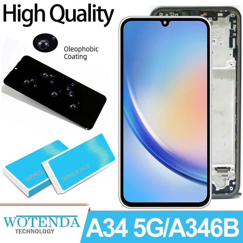 6,6-дюймовый супер AMOLED-дисплей для Samsung A34 5G A346B ЖК-дисплей A346U с Purple with frame