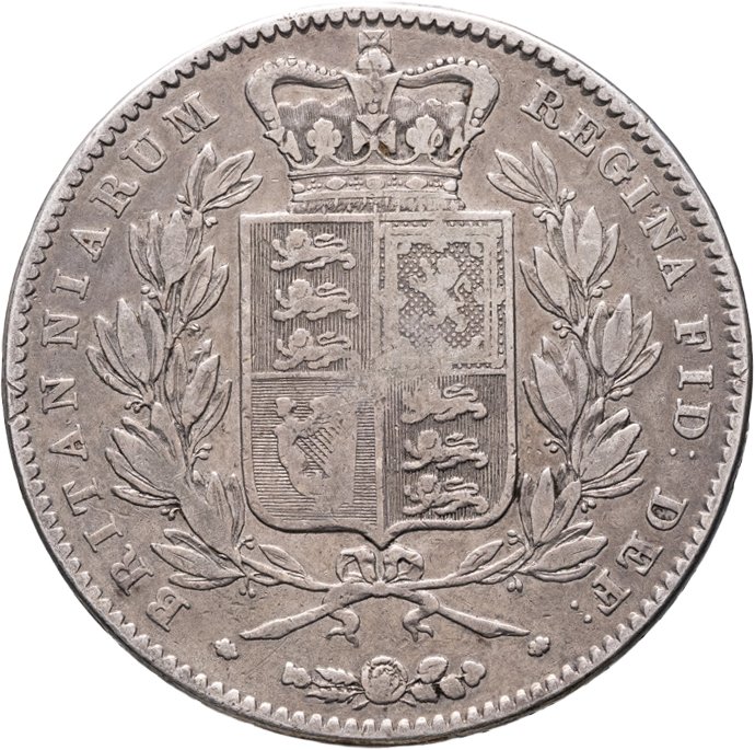 Великобритания 1 крона crown 1845, Серебро 925, в сохранности VF