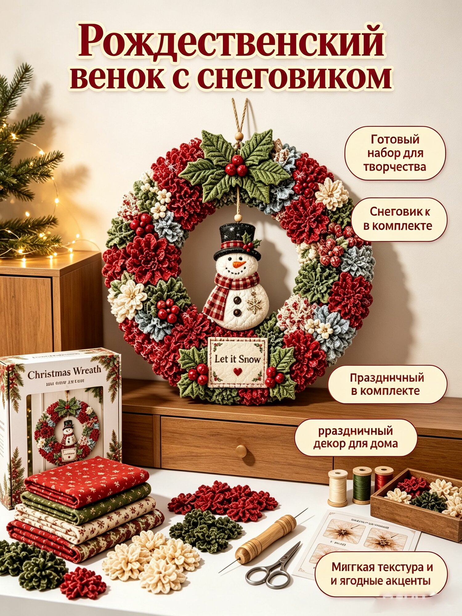 Набор DIY рождественского венка со снеговиком, декор на дверь к Рождеству и Новому году