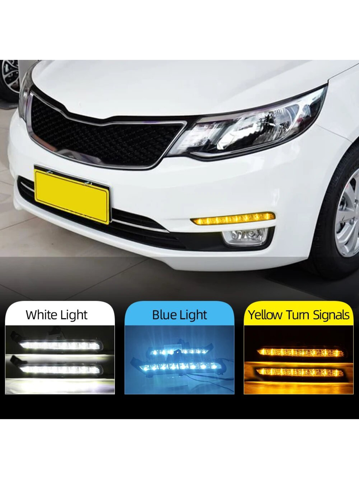 Дневные ходовые огни DRL (фары) для KIA Rio 3 K2 2015-2016, белый и желтый свет, 1 комплект