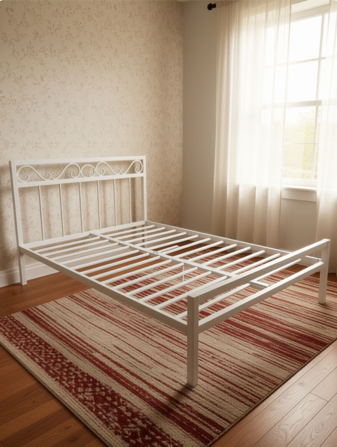 Кровать Loft Mebel "Мира", двуспальная, белая, с ковкой, металл
