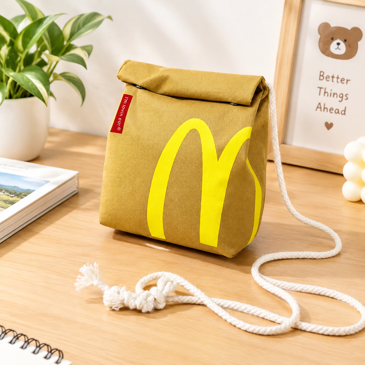 Рюкзак McDonald`s, школьный, унисекс, для средней и старшей школы, бежевый, нейлон (Объем: 13 л)