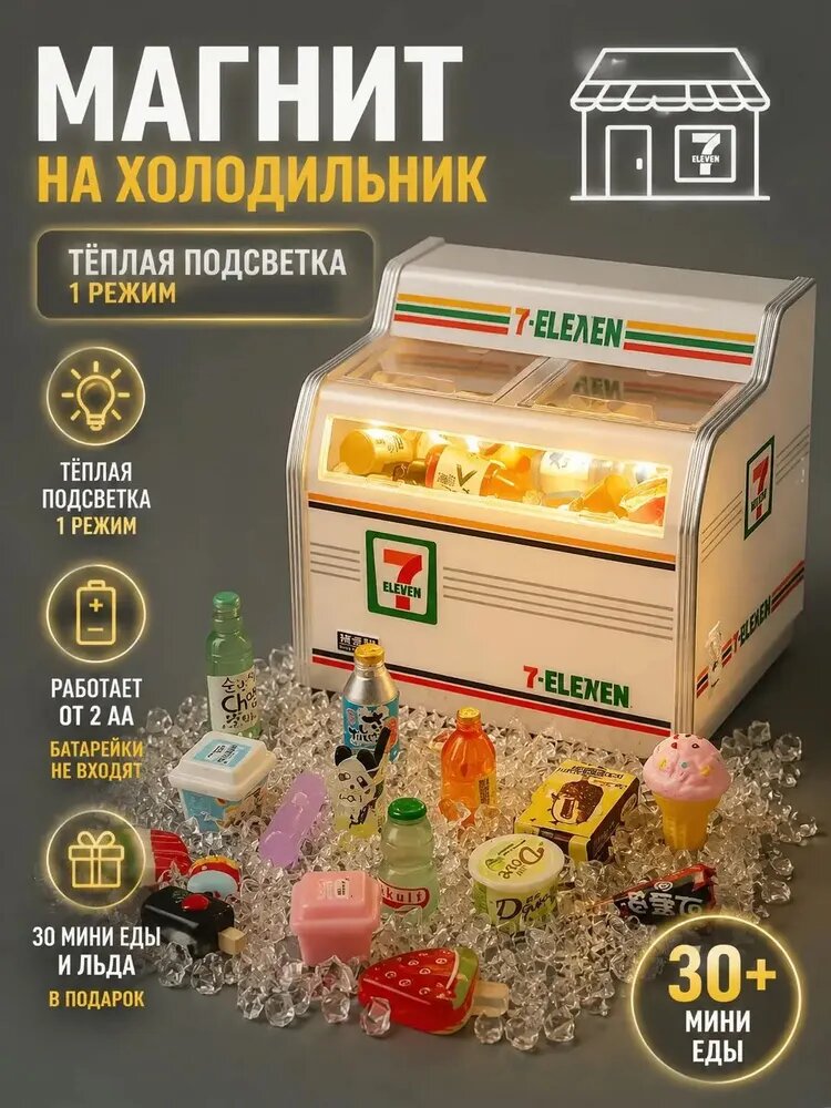 Модель мини-холодильника 7-Eleven с подсветкой и открывающейся дверцей, светящийся тематический декор для холодильника, USB-питание-