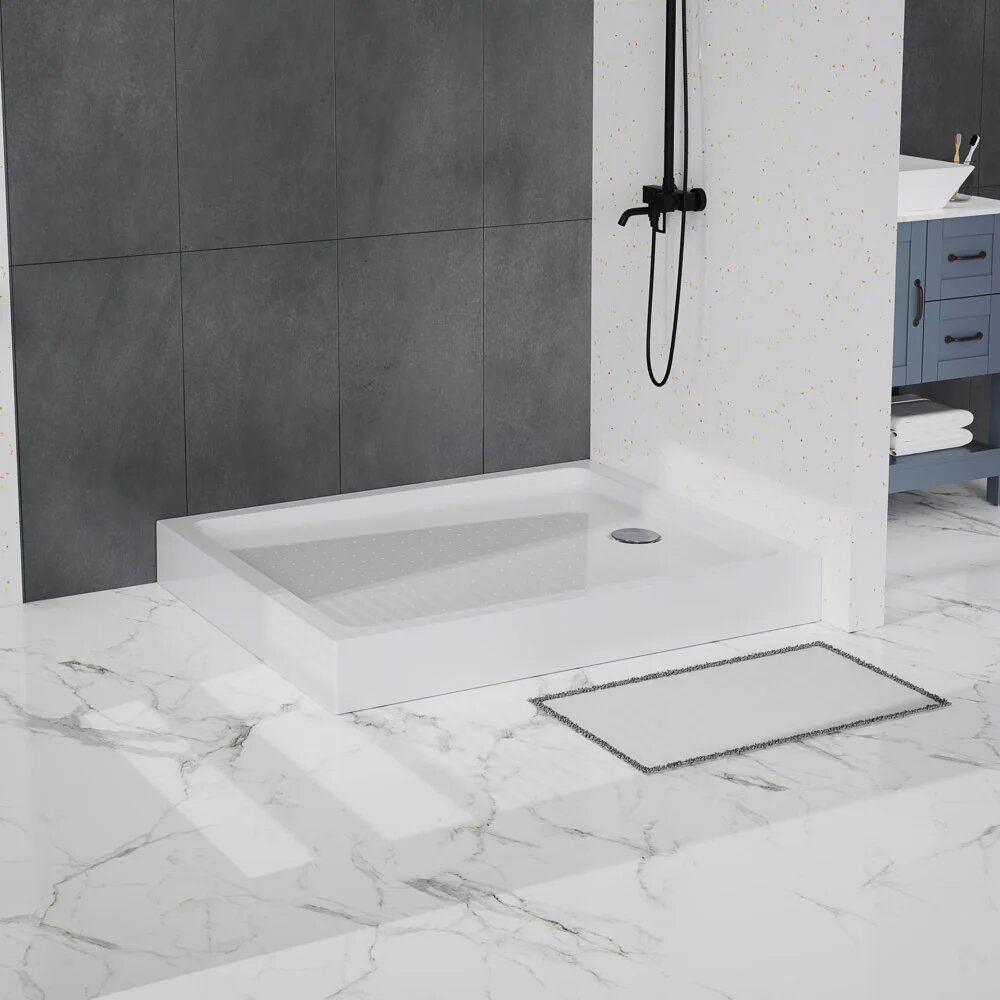 Поддон для душа BelBagno TRAY-BB-AH-120/100-15-W с ножками, с каркасом, с сифоном, акриловый, 120x100 см, белый, прямоугольный, средний, с антискользящим покрытием, с декоративной накладкой