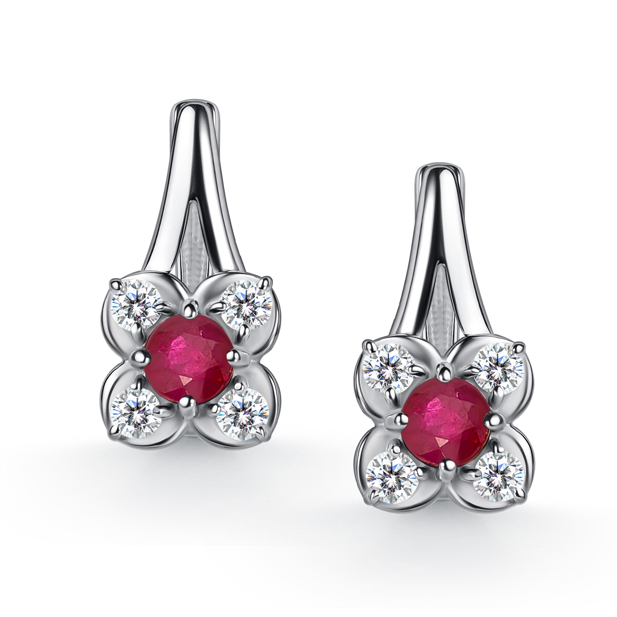 Серьги Diamant online, серебро, 925 проба, родирование, фианит, рубин