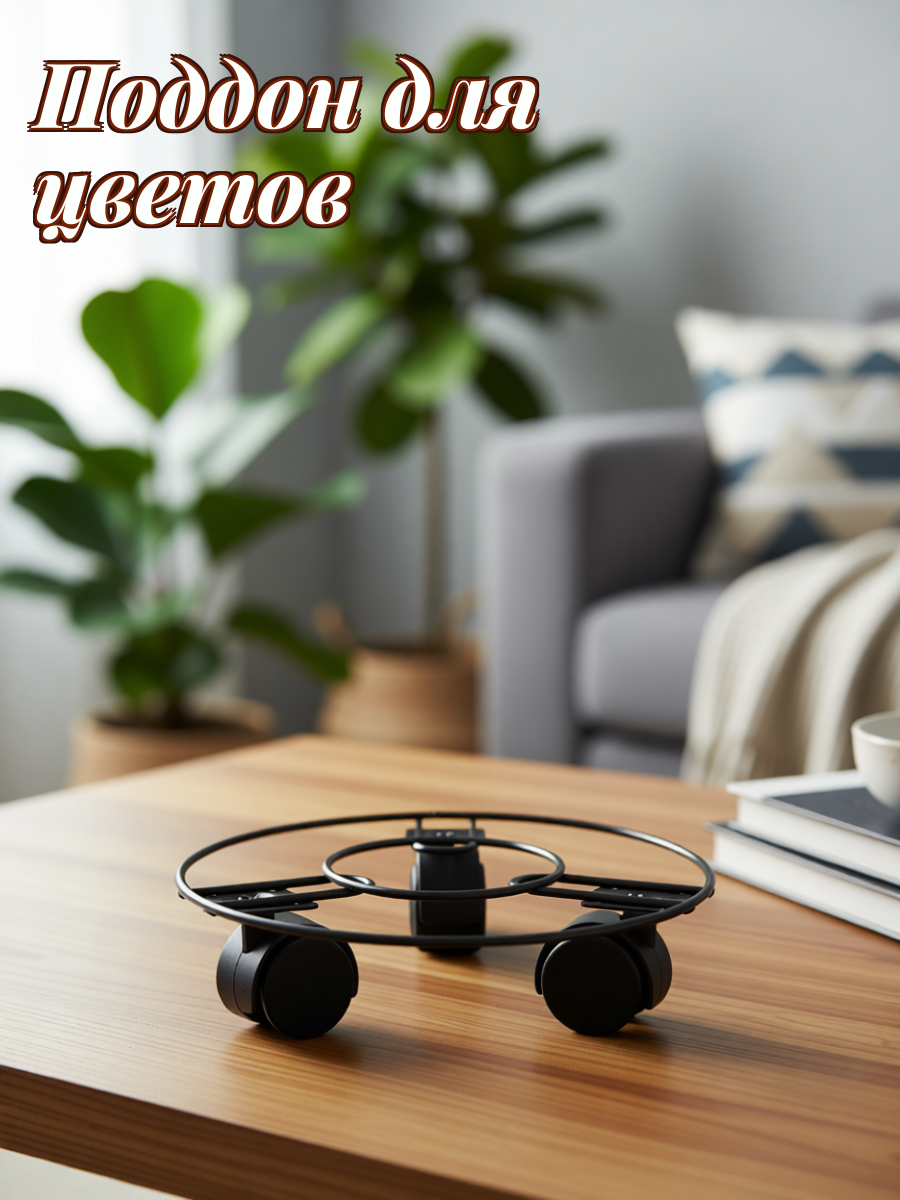 Стойка Для Цветов С Колесиками Чёрного Цвета 22.00X22.00X6.00Cm