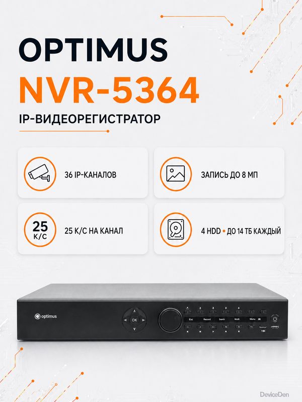 Optimus NVR-5364 - IP-видеорегистратор, запись до 8 Мп