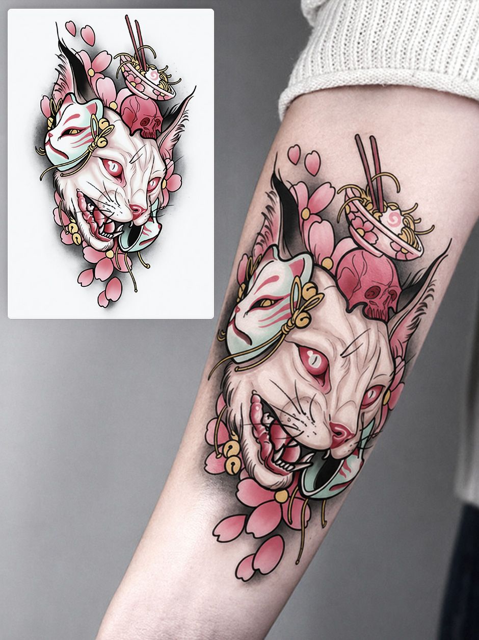 Tattoo'шки Временная тату "Стильная кошка-демон" 15*21см