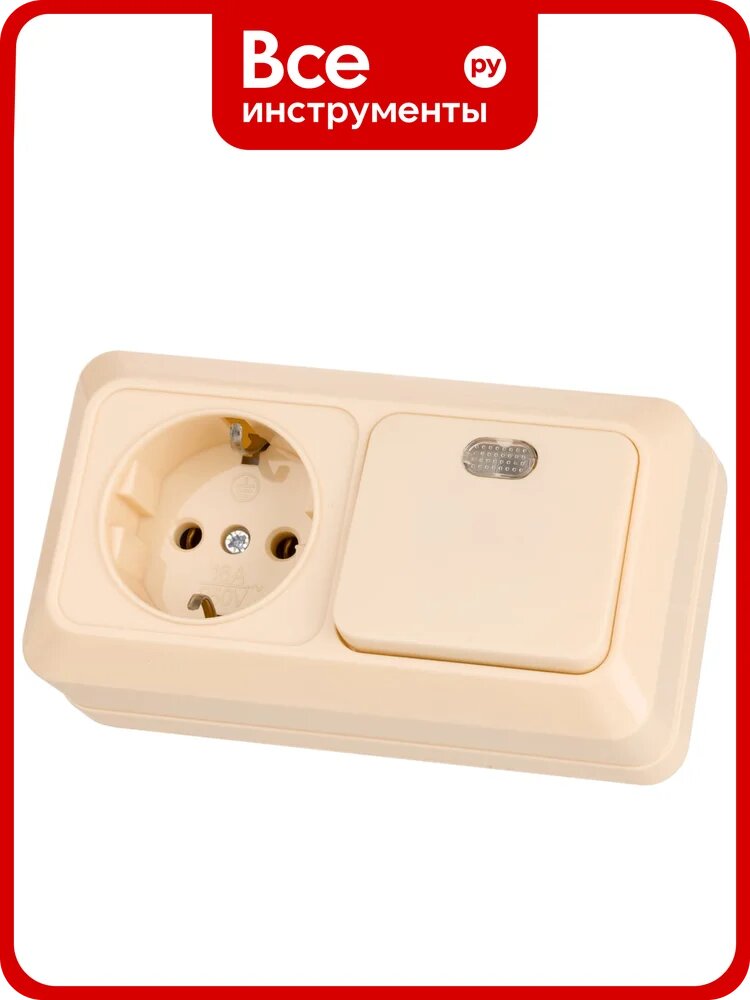 Комбинированный блок TDM ELECTRIC выкл. 1-кл. с/п 10А + розетка 2П+З 16А 250В бквр IP20 слоновая кость "Ладога" SQ1801-0203
