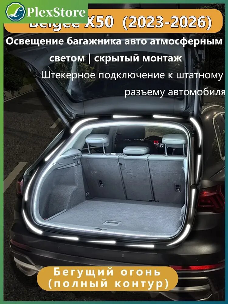 Светодиодная лента в багажник для Belgee X50 (Белджи X50/Белорусский Кулрэй) 2023-2026, подсветка багажника автомобиля, аксессуары для подсветки салона, автоматическое включение, морозостойкая