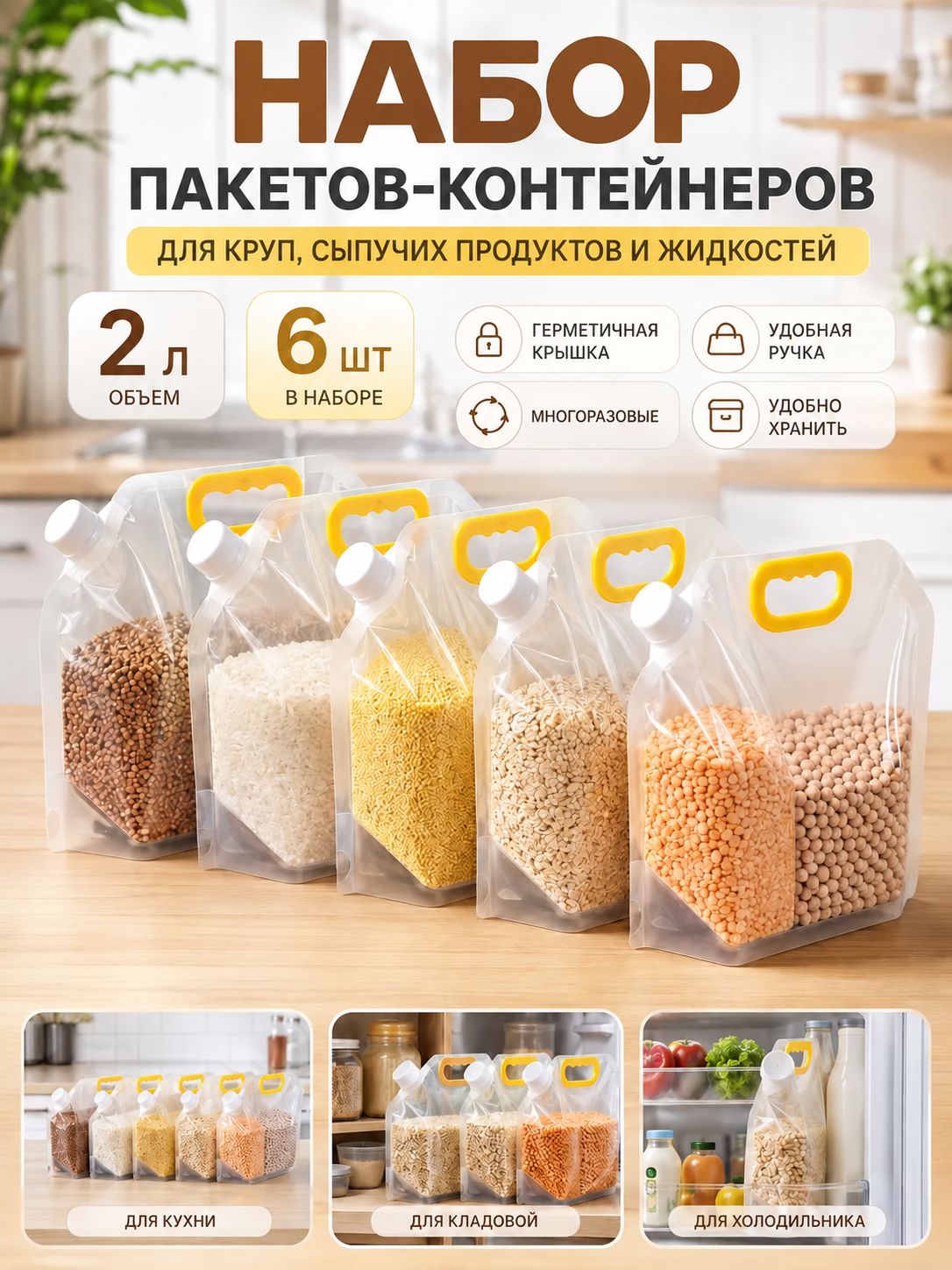 Пакет для продуктов 25 см х 23 см см, 6 шт, Артикул: 5370718182