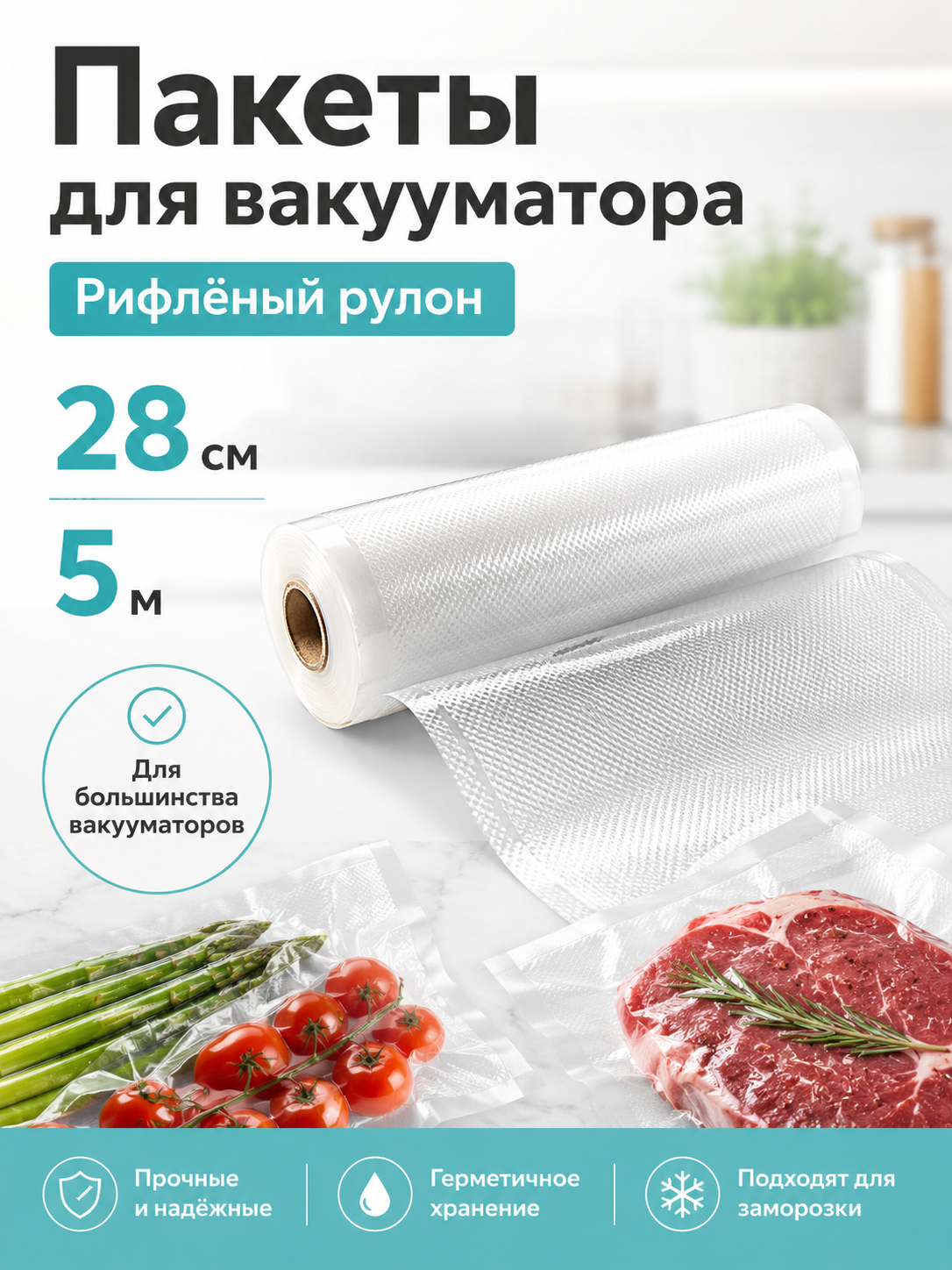Пакеты для вакууматора в рулоне 28х500 см