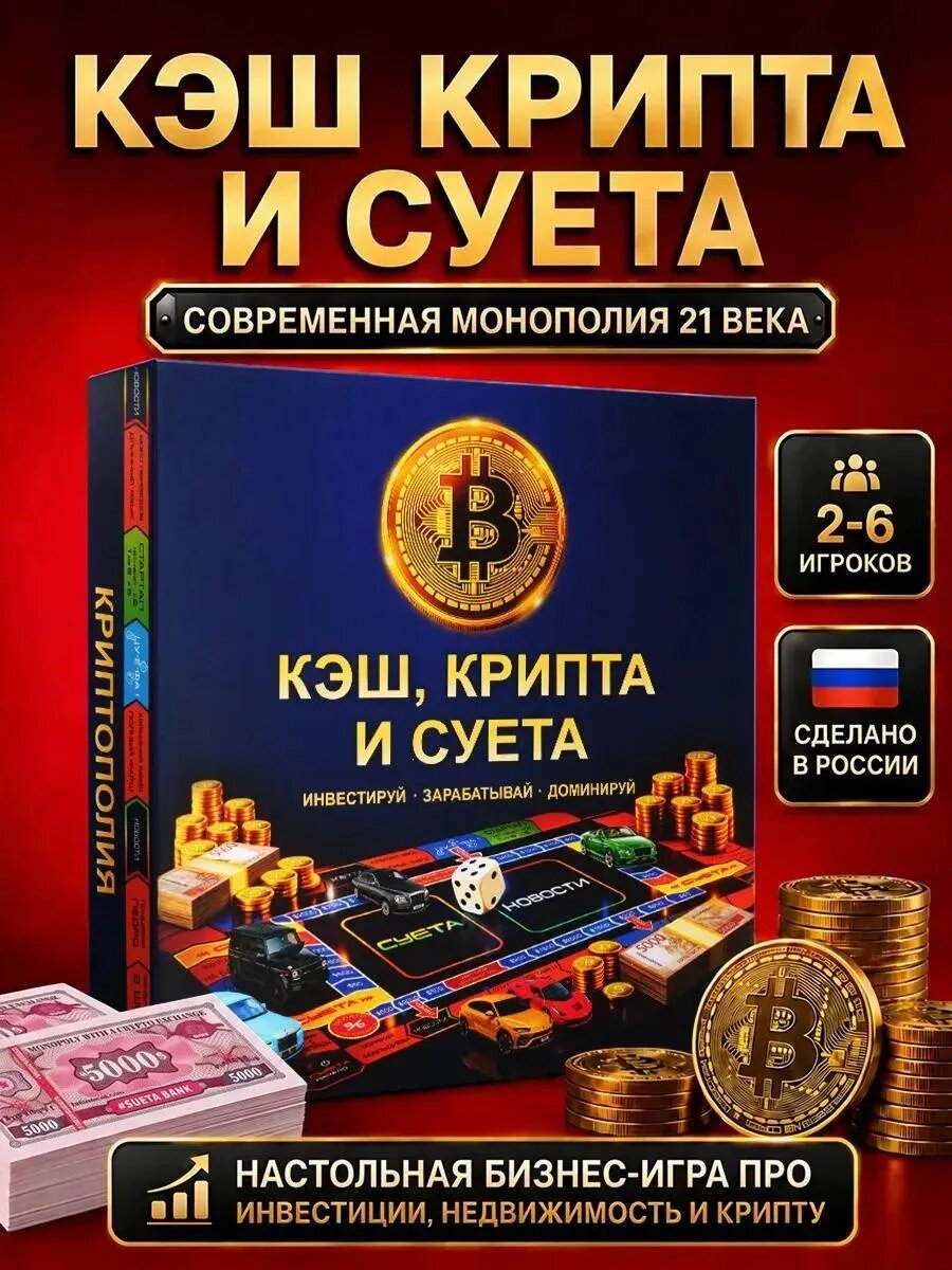 Настольная игра для компании детей, взрослых и всей семьи. "Кеш крипта и суета" Современная Монополия с криптой 21 века