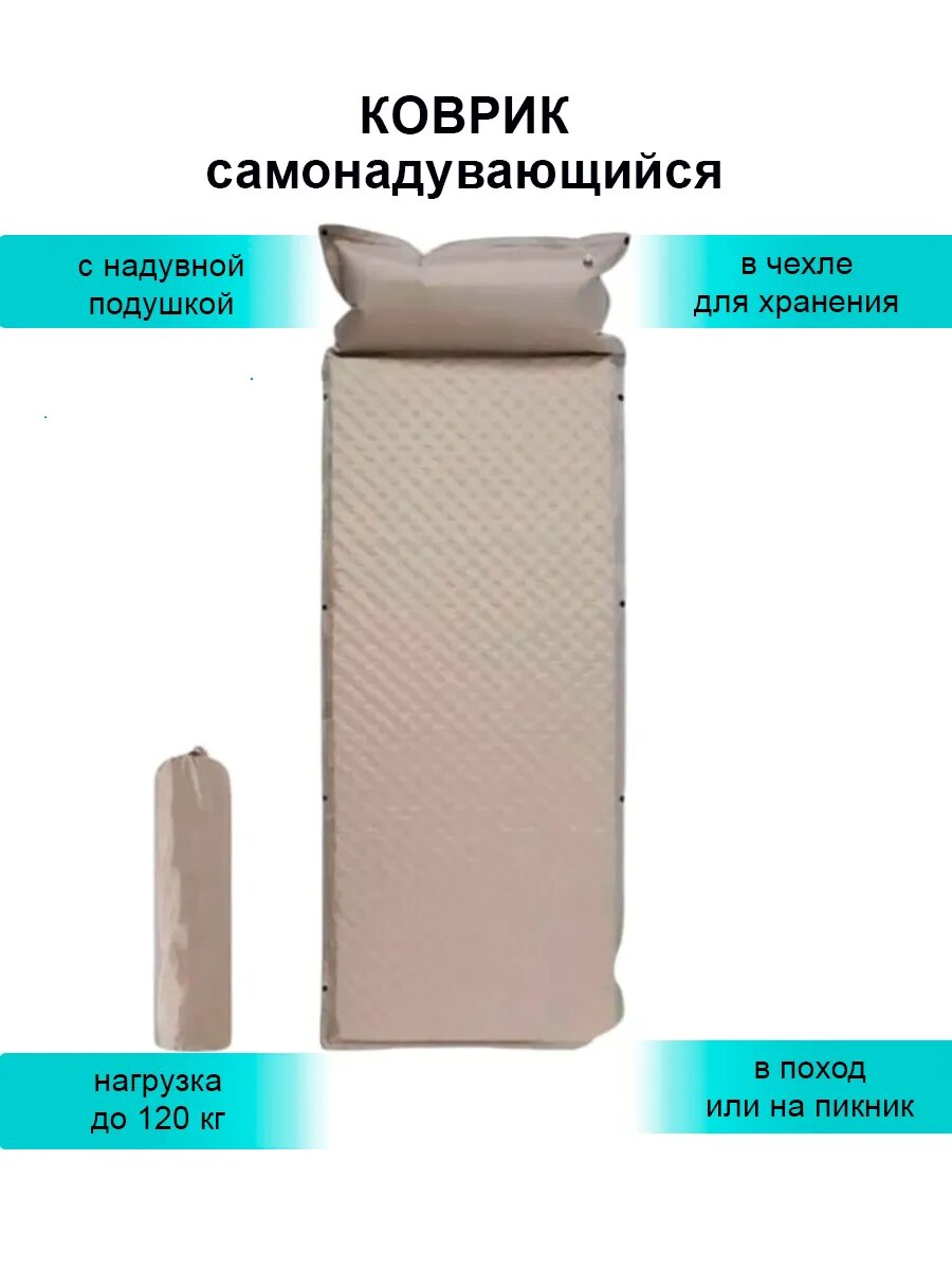 Самонадувающийся коврик 190х65 см с надувной подушкой