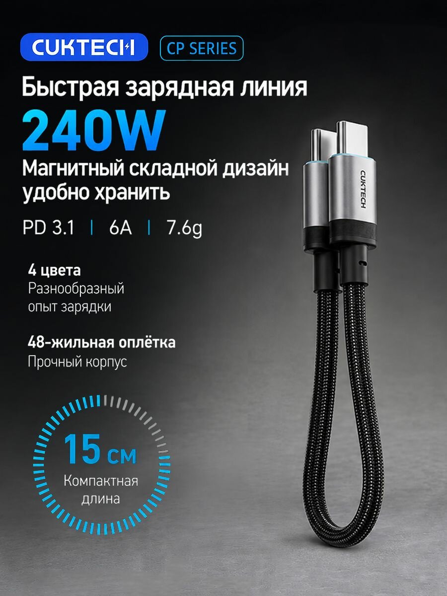 Cuktech Кабель для мобильных устройств USB Type-C/USB Type-C, 0.15 м, черный