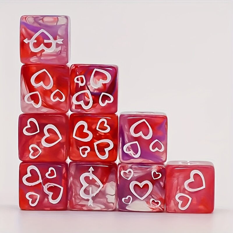 Набор игральных кубиков 16 мм, 10 шт, красный цвет, узор Love, для парных и настольных игр, вечеринок