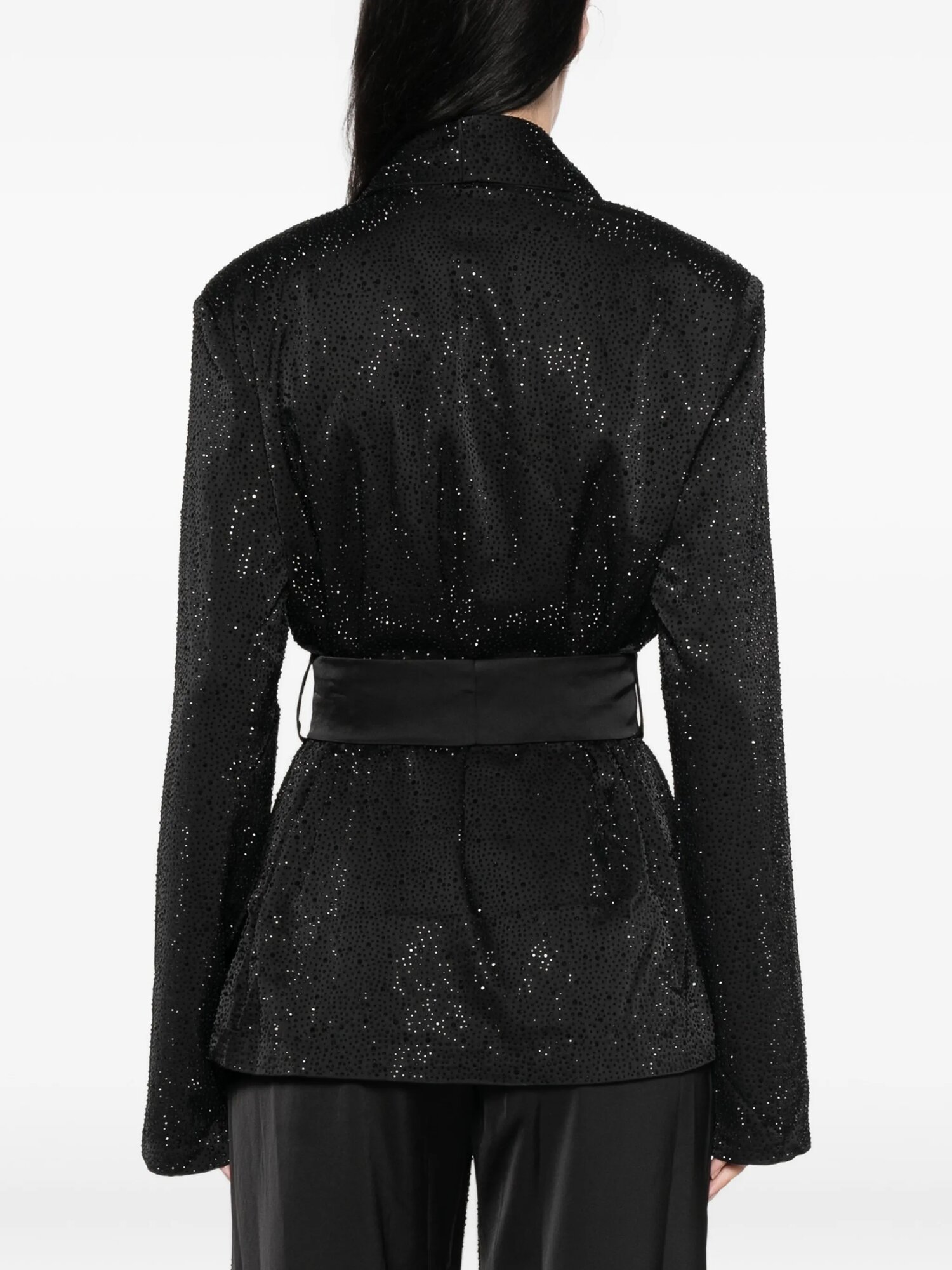 Куртка TWENTY FOURHAITCH Crystal-embellished belted jacket, размер 42, черный — фото 1