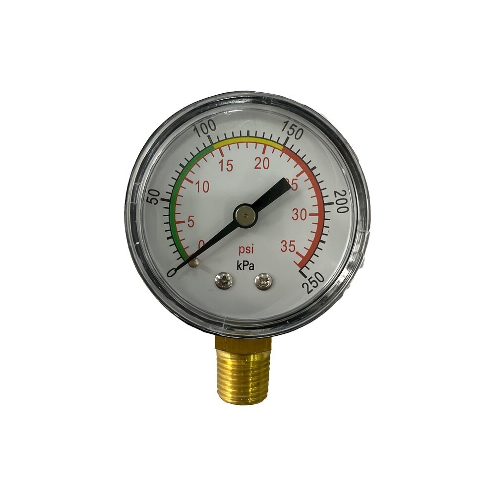 Манометр радиальный латунный для фильтра бассейна, диапазон 0-60 PSI, резьба 1/4" NPT, диаметр 50 мм, ударопрочный, для проверки давления воды и воздуха
