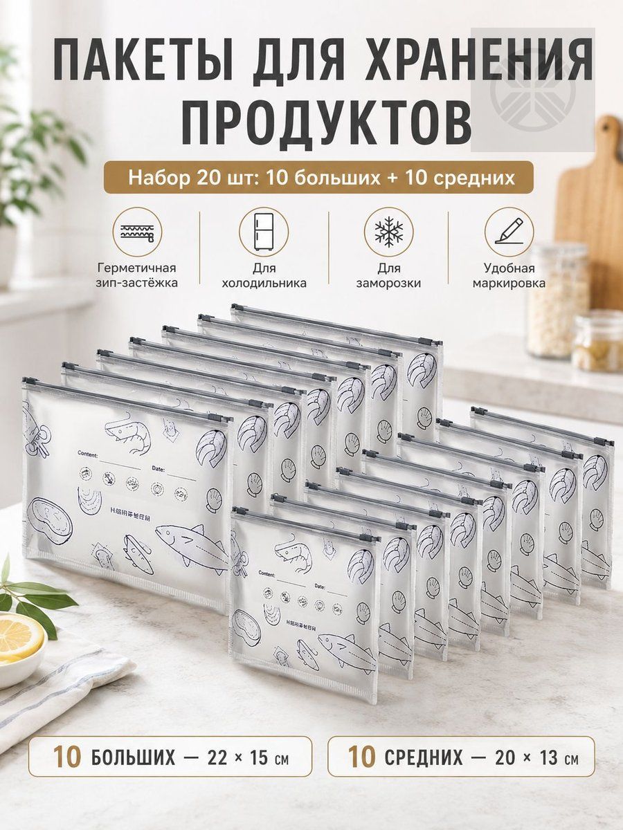 Зип пакет 22*15 20*13 см, 20 шт, 1 мкм