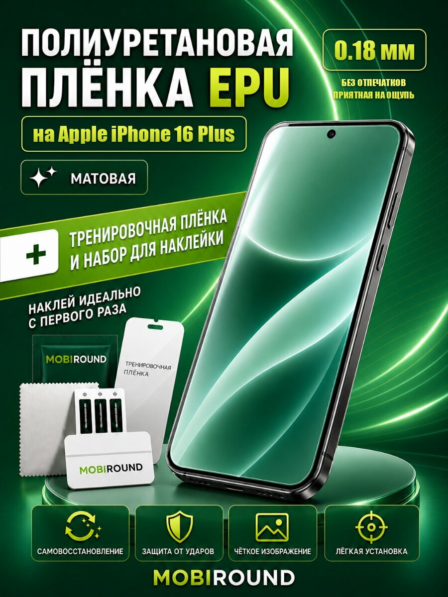 Полиуретановая пленка для Apple iPhone 16 Plus, матовая, Толщина: 0.18 мм