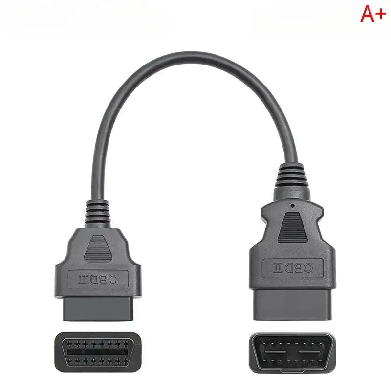 Удлинитель OBD2 16Pin, мужской на женский, 30 см, круглый кабель.