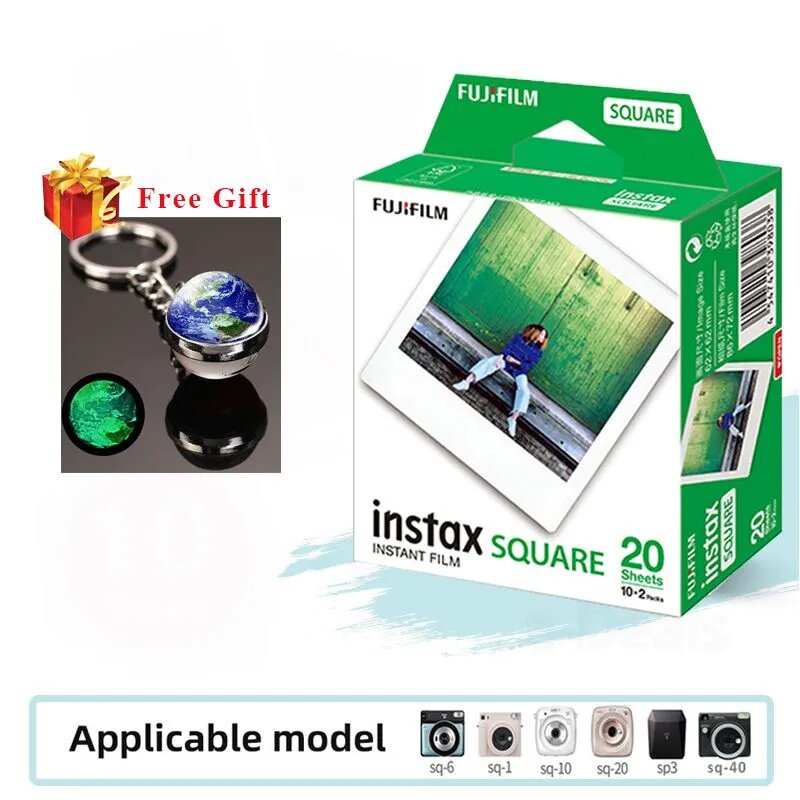 Картридж для моментальной фотографии Fujifilm Instax Square 20 снимков, Подходит для SQ1 SQ6 SQ20 SQ40 SP-3, (бесплатный подарок: Брелок в виде планет 3D рисунок)