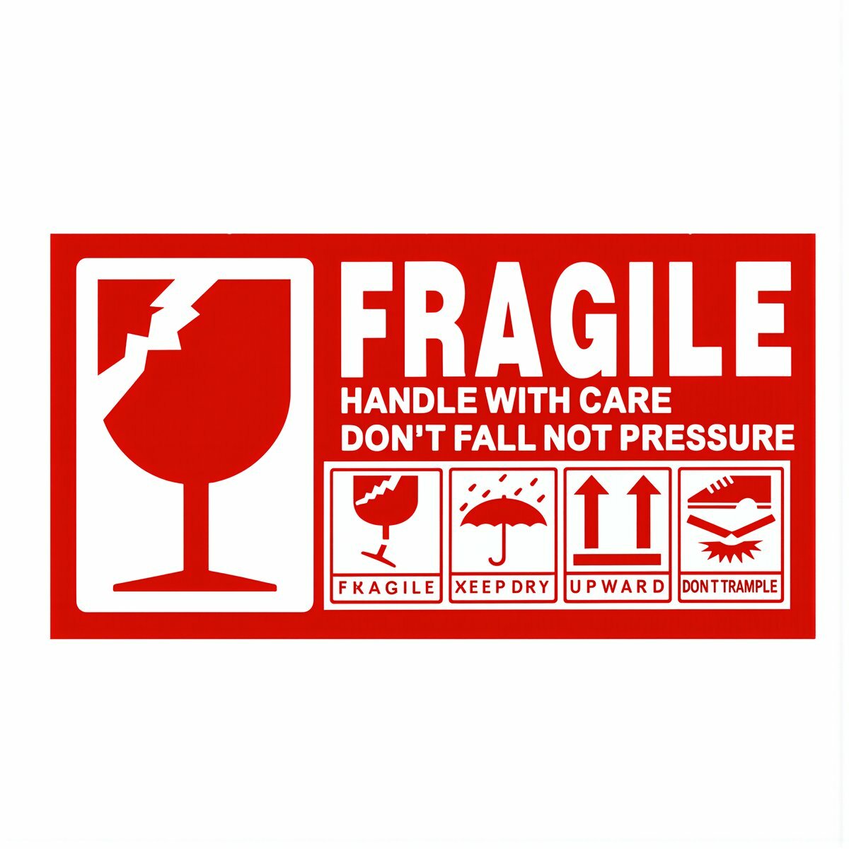 Этикетка хрупкого товара FRAGILE 75х50 мм, 500 штук, самоклеящаяся для предупреждения бережной обработки при доставке, 80×55 мм, 500 шт