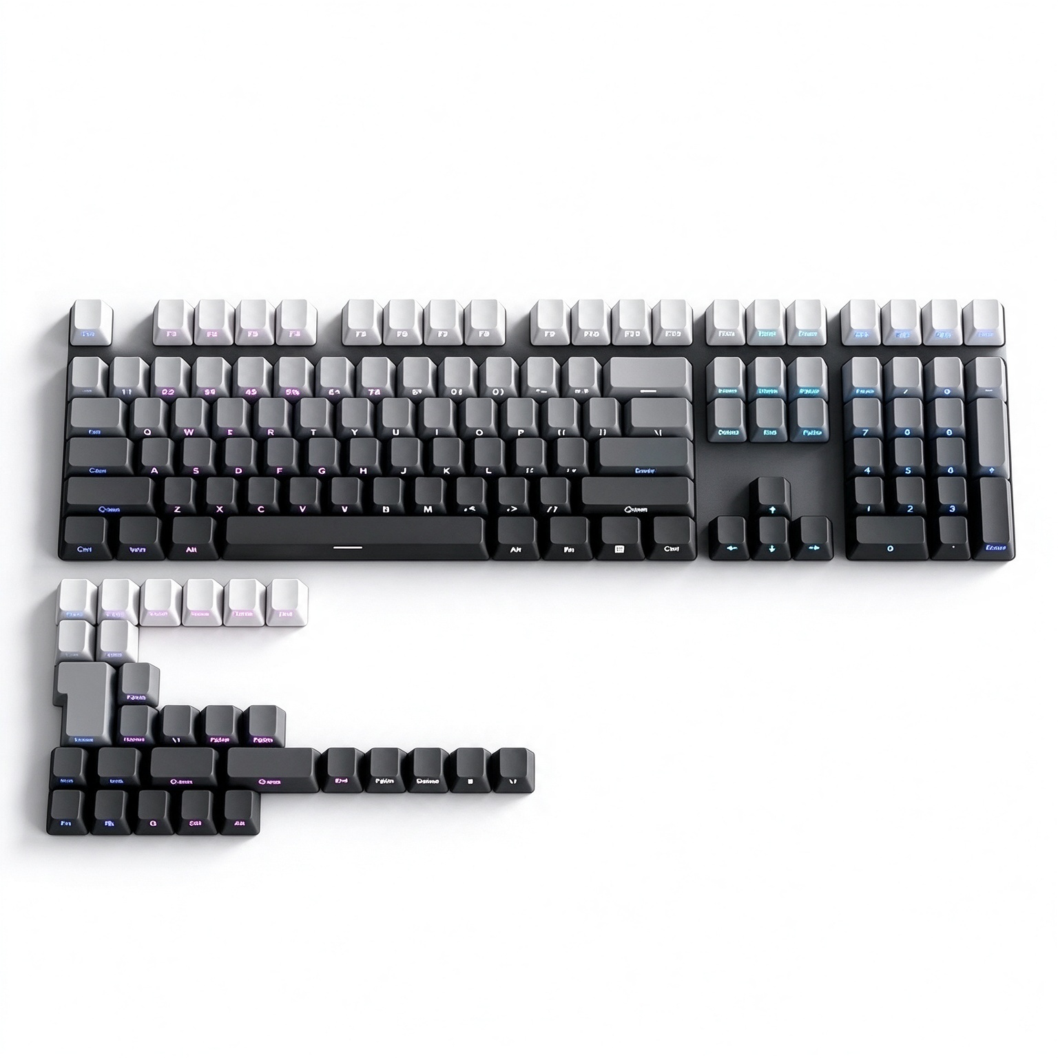 Кейкапы PBT для механической клавиатуры, боковая гравировка, 130+ шт, серо-белый градиент, профиль OEM