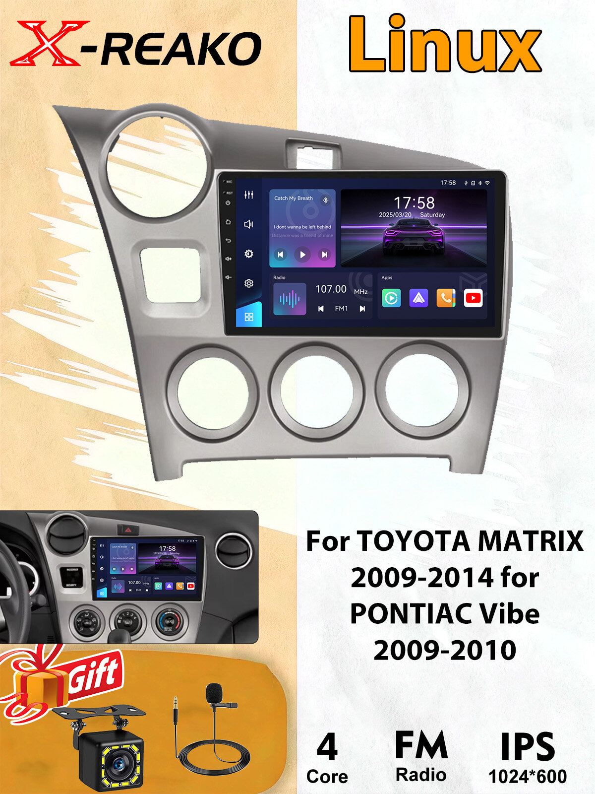 Магнитола для TOYOTA MATRIX 2009-2014 for PONTIAC Vibe 2009-2010 экран 9 дюймов Андроид wifi Bluetooth GPS