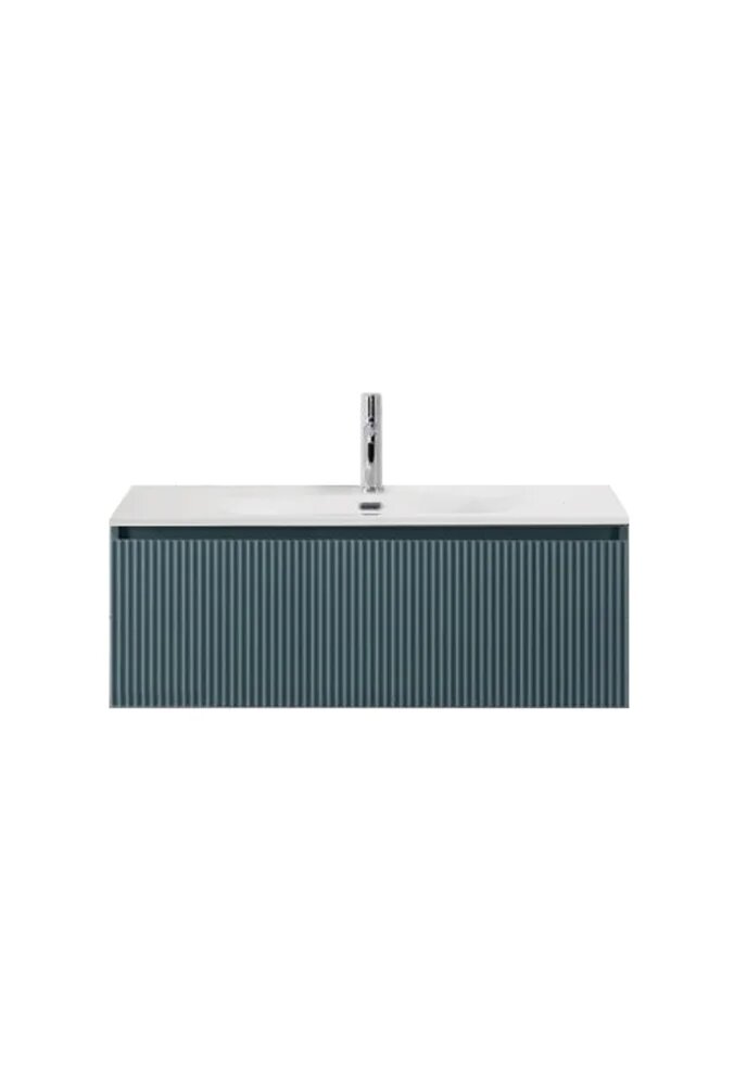 Тумба с раковиной BelBagno Uno 100 подвесная, 101 см, голубая, матовая, из МДФ, с ящиками, раковина для ванной фаянсовая, прямоугольная, встроенный слив-перелив