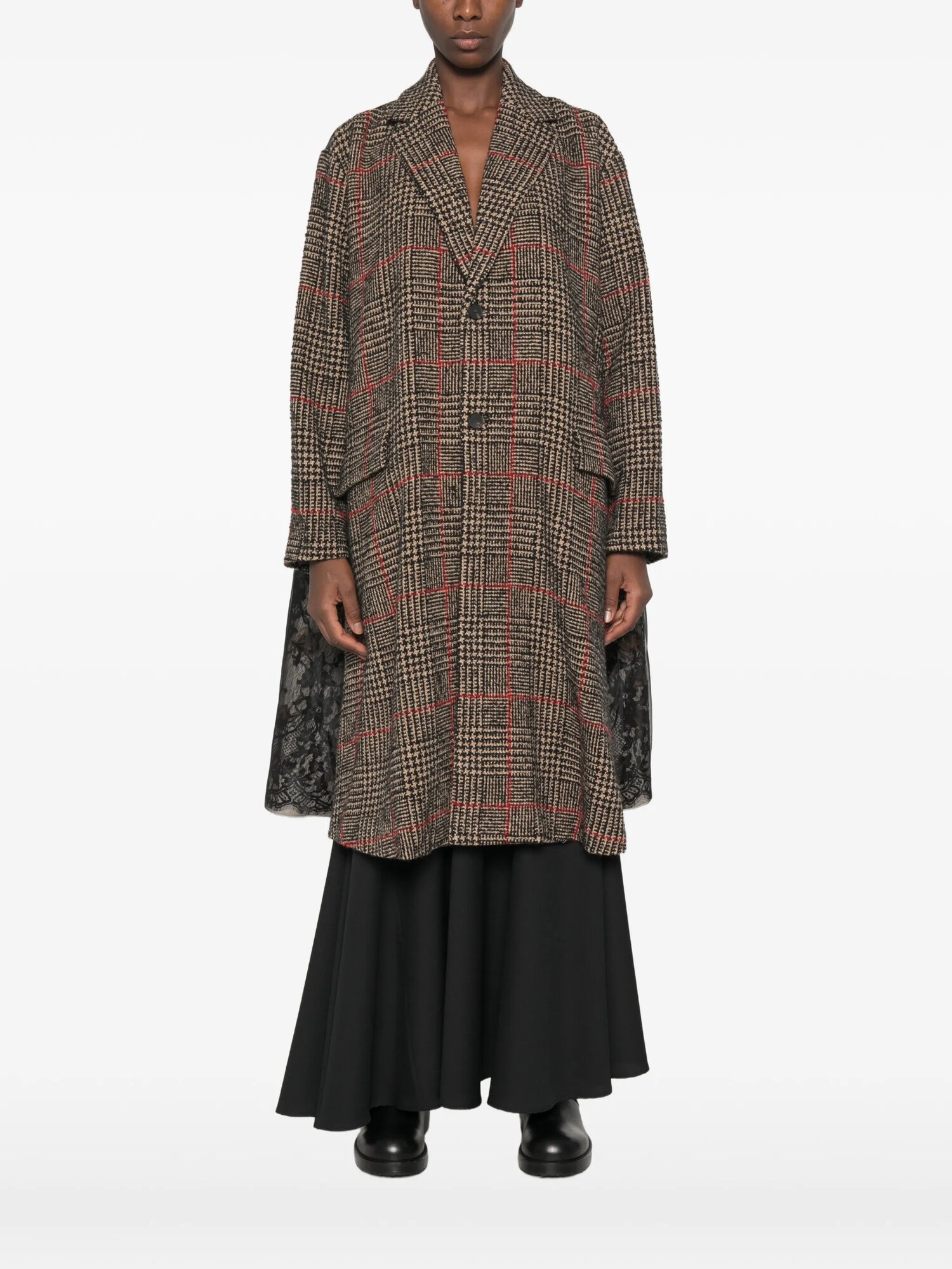 Пальто QUETSCHE Check-pattern lace-panel coat, размер 40, черный — фото 1