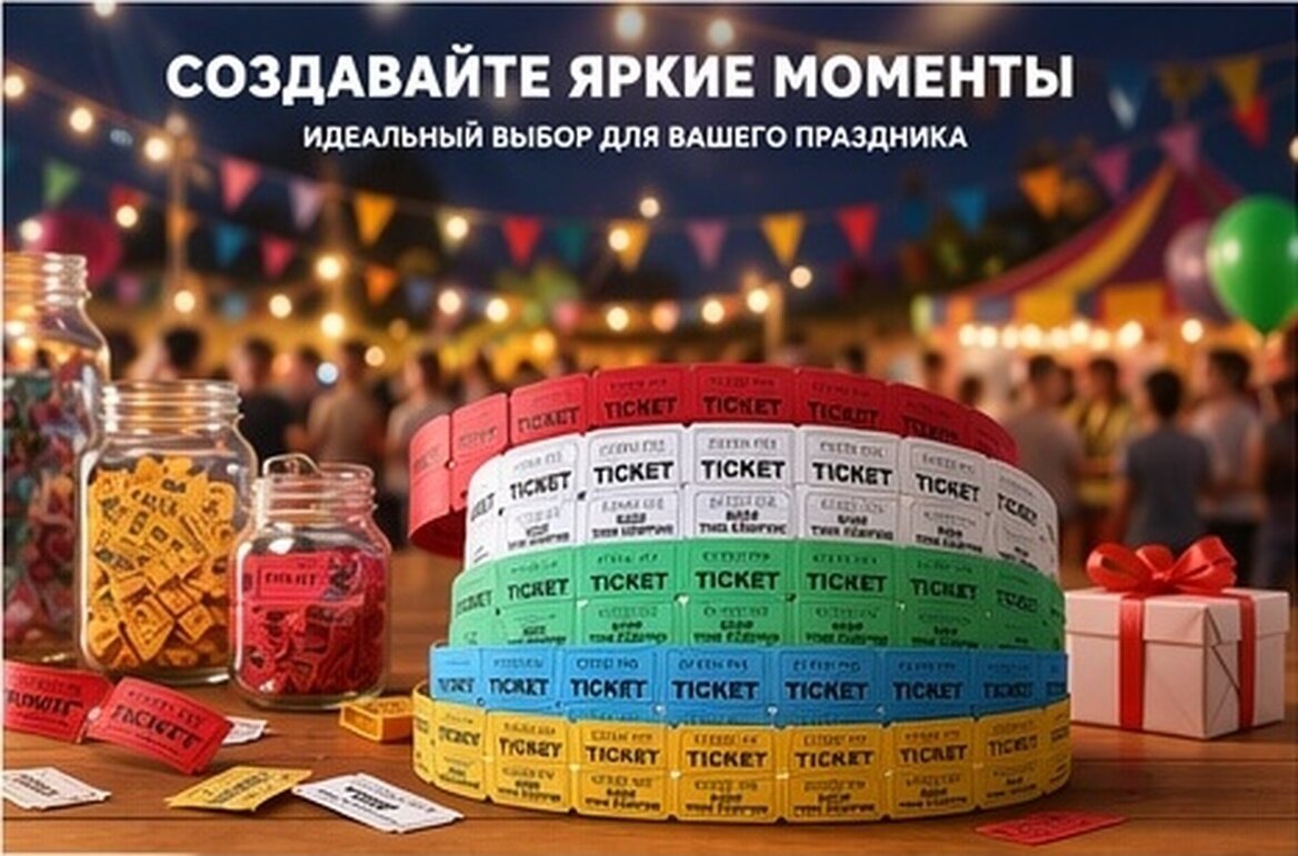 Билеты цветные для мероприятий с отрывной частью, создают яркую атмосферу, 500 штук в комплекте, размер 5.20х2.70 см