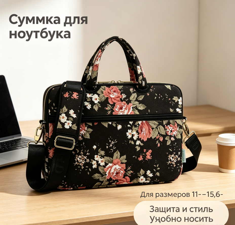 Цветочная сумка для ноутбука, ручная и через плечо, для ноутбуков 11‑15,6 дюймов, городская сумка для офиса и учебы