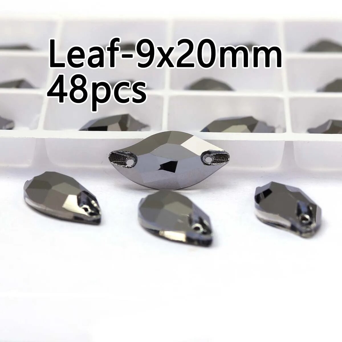 PUBRILEX гематитовые стеклянные стразы для декора Leaf 9x20mm48pcs
