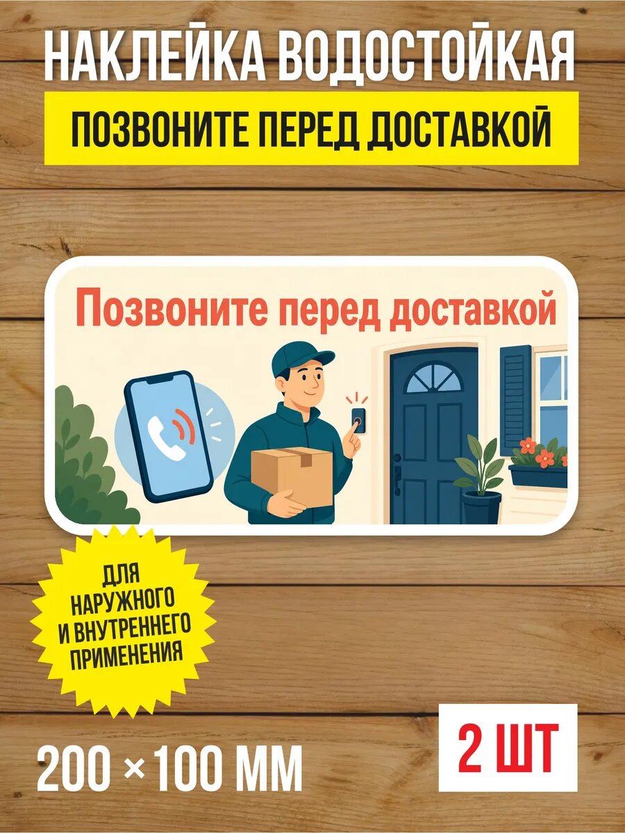 Наклейка «Позвоните перед доставкой» виниловая, 200х100 мм, 2 шт