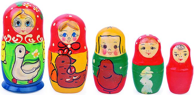 Матрешка деревянная окрашенная "Подворье" 5 в 1, русская народная игрушка для детей, детский кукольный театр, сюжетно-ролевой набор из 5 кукол