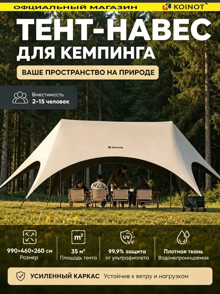 Наружный навес-тент, Наружная палатка для кемпинга, Размер 990х460х260 см, Площадь затенения 35 квадратных метров, 99,9% солнцезащитный крем и защита от дождя, Легко монтируется и хранится